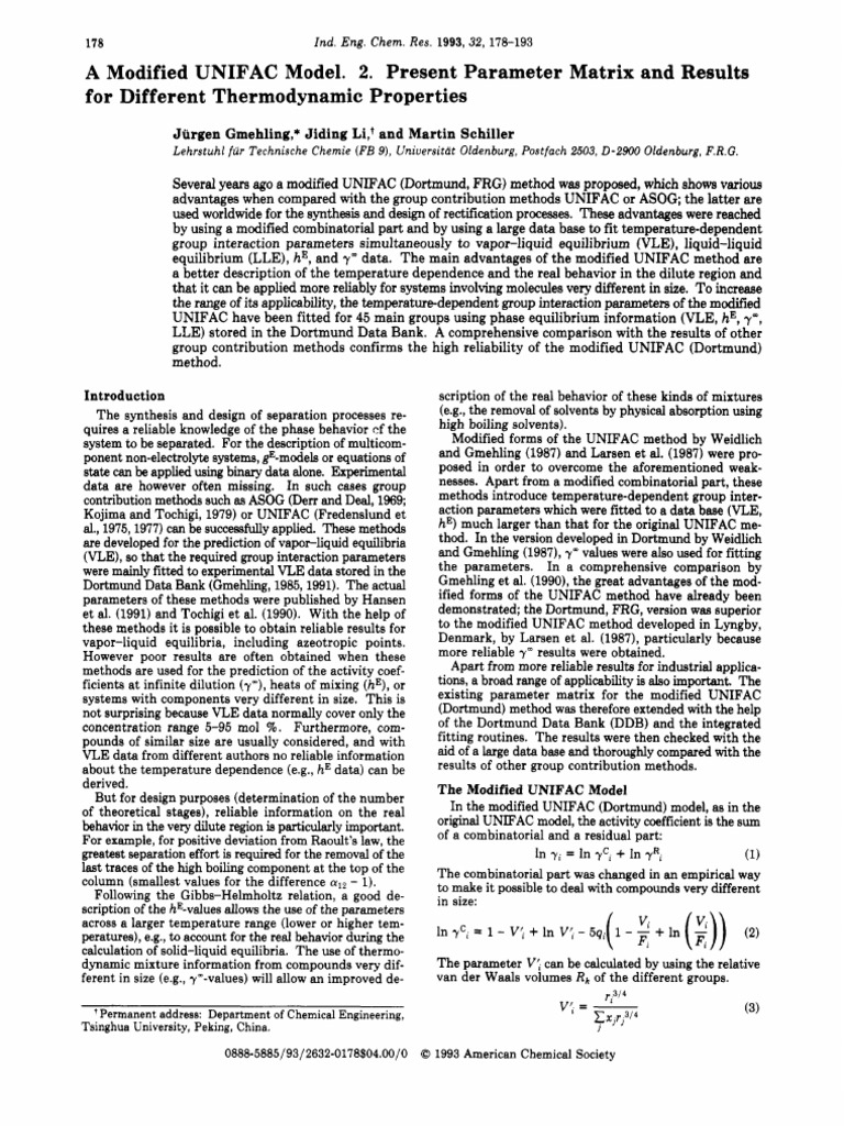 A Modified UNIFAC Model | PDF | Physical Chemistry | Chemistry