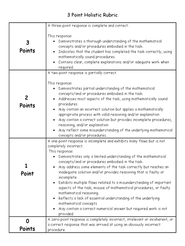 3 and 2 Point Holistic Rubrics - Math | PDF | Logic | Teaching Mathematics