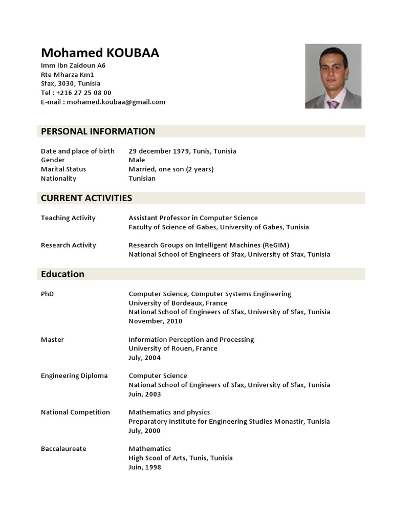 Mohamed KOUBAA: Personal Information | PDF | Data Compression | Tunisia