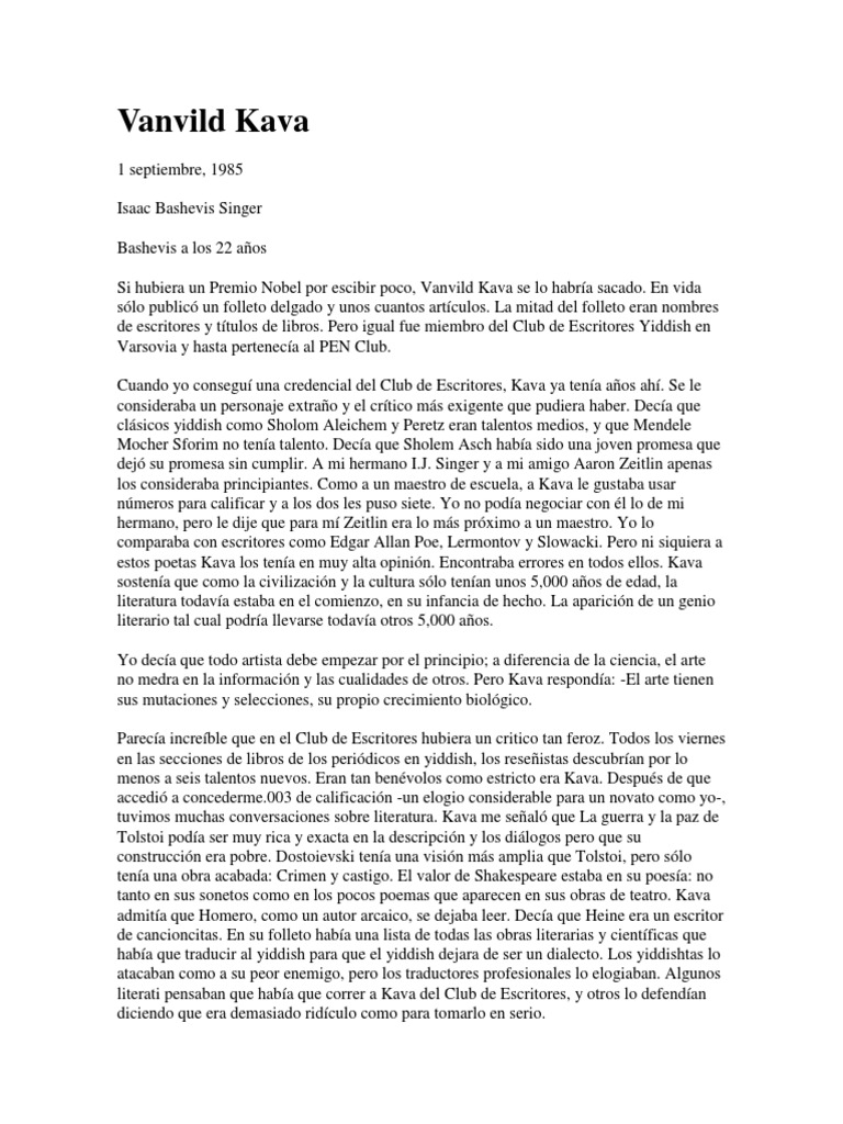 Singer, Isaac Bashevis - Vanvild Kava | PDF | Comillas | Ensayos
