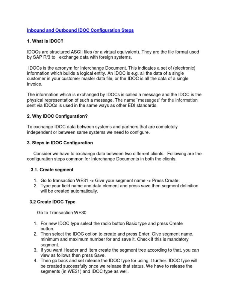 EDI - Inbound and Outbound Idoc Configuration Steps | PDF | Electronic Data Interchange | Areas ...