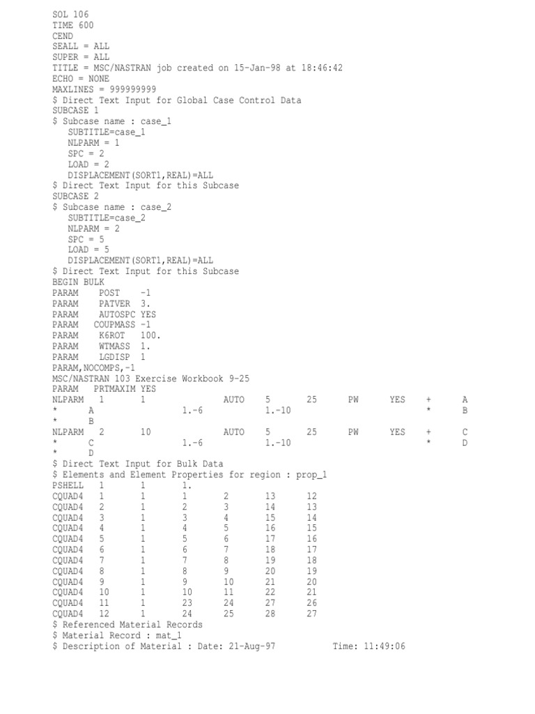 Nastran Example SOL106 | PDF
