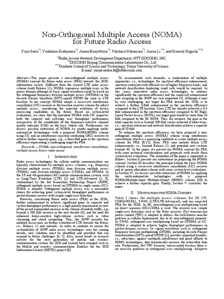 Non-Orthogonal Multiple Access (NOMA) | PDF | Mimo | Orthogonal ...