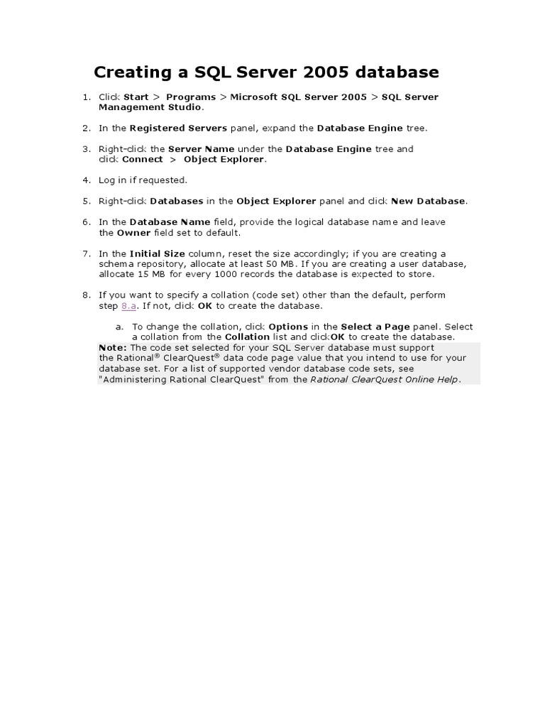 Creating A SQL Server 2005 Database: Management Studio | PDF | Business | Computers