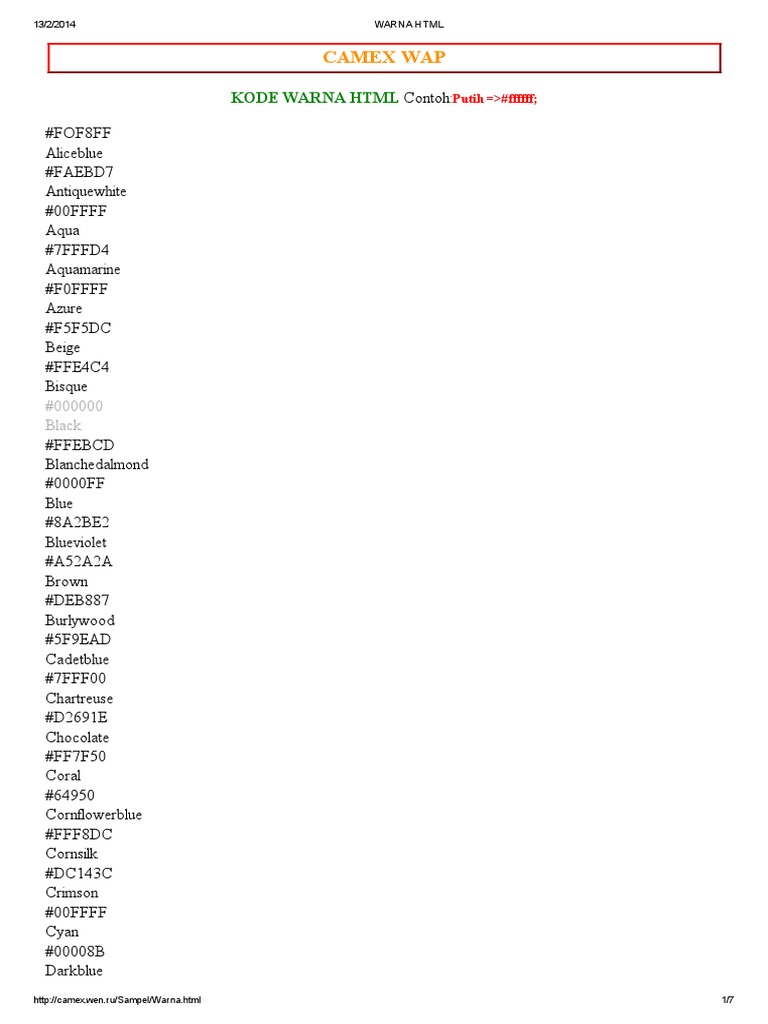 HTML Color Codes Guide | PDF | Computers | Technology & Engineering