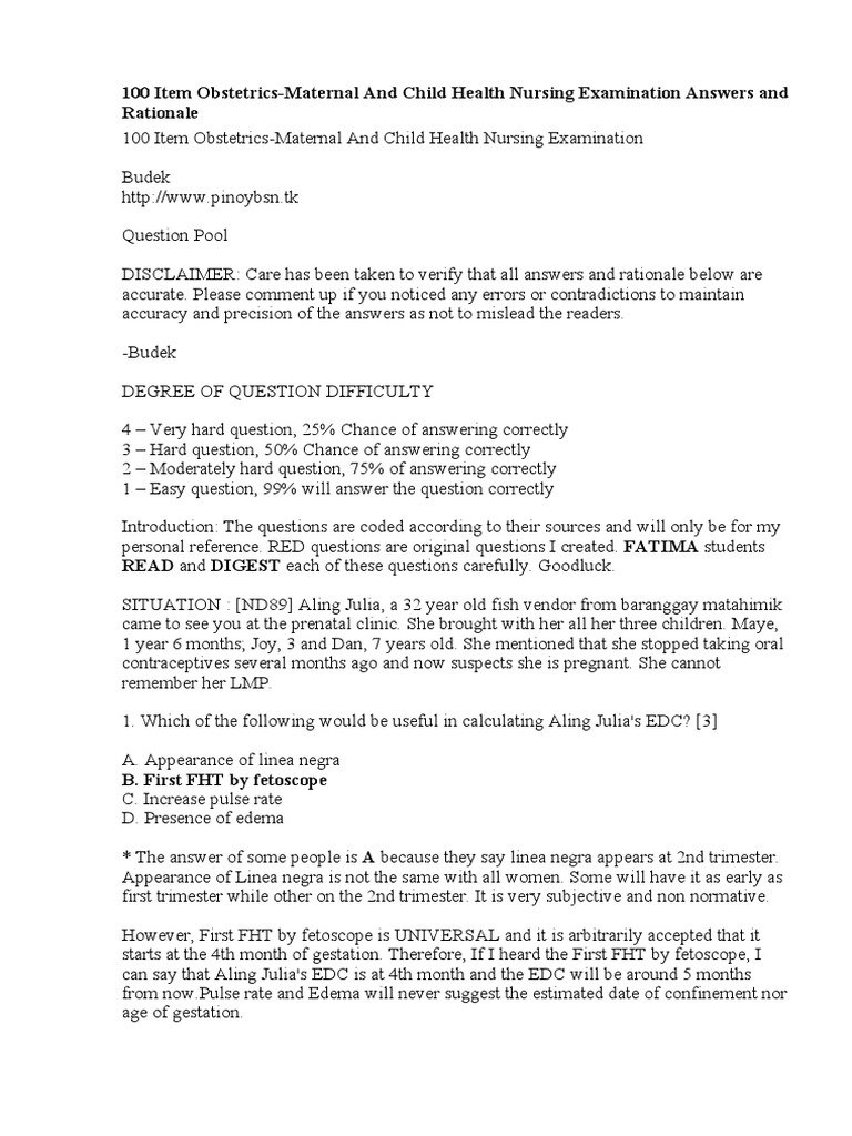 Obstetric Sample Questions With Rationale | PDF | Menstrual Cycle ...