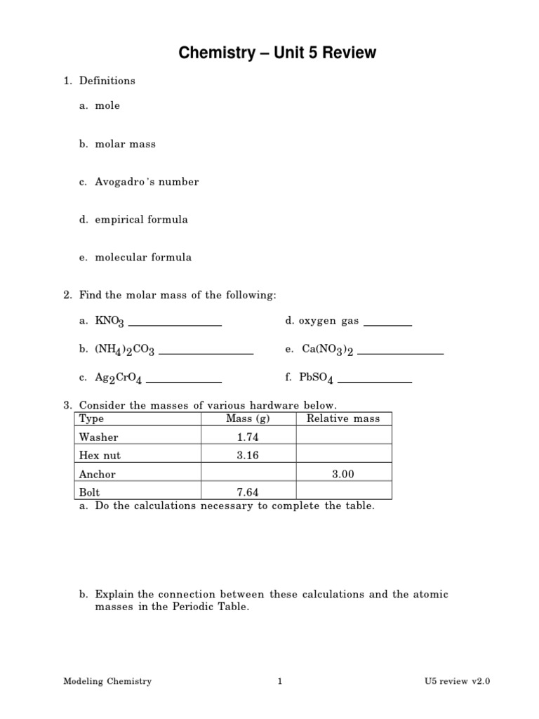 Chemistry Unit 5 Review Guide | PDF | Science & Mathematics ...