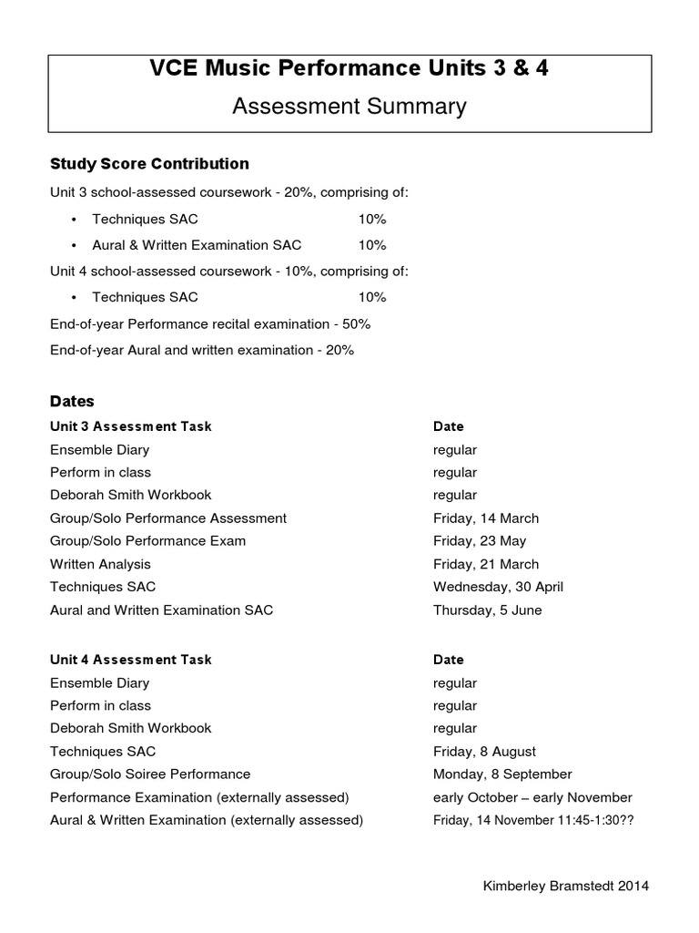 VCE Music Performance Assessment Guide | PDF
