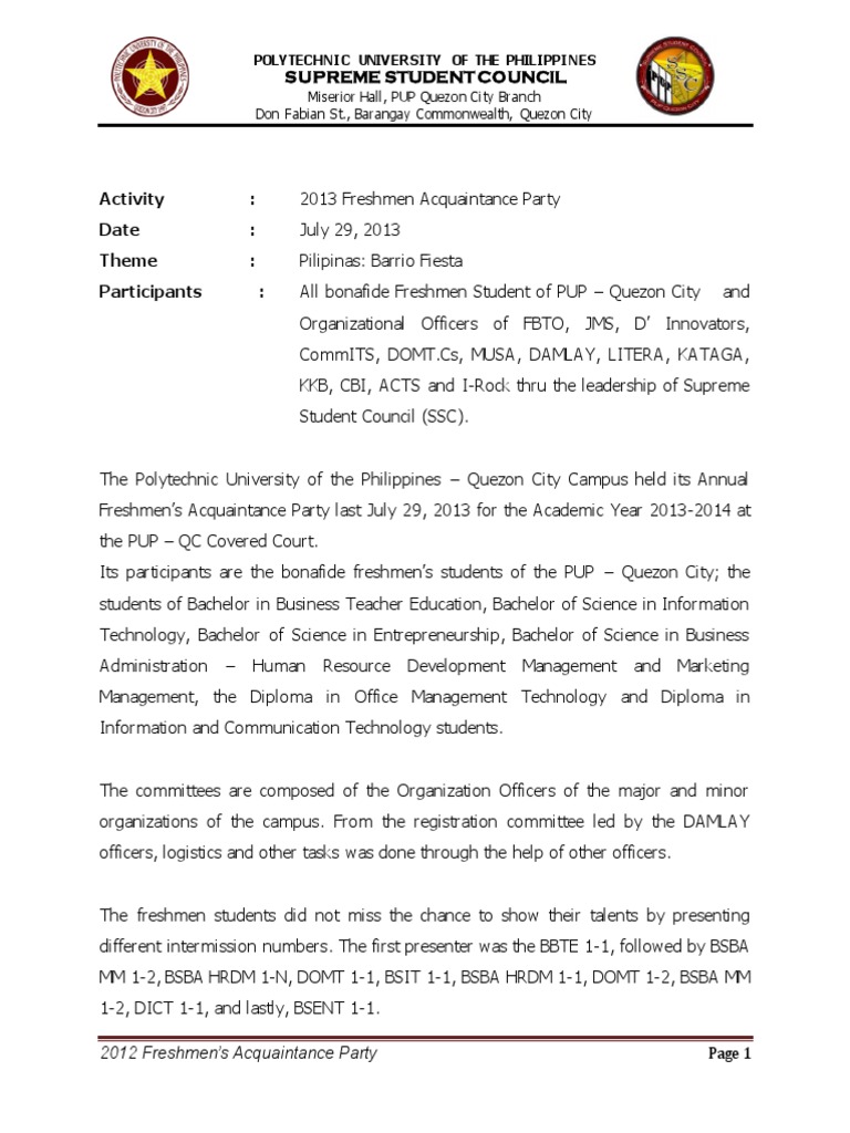 Acquaintance Party 2013 | Academia | Further Education