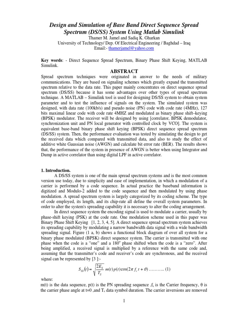 Design & Simulation of DSSSS Using MATLAB SIMULINK | PDF | Modulation ...