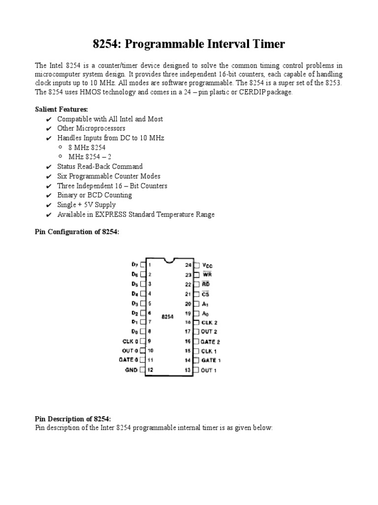 8254: Programmable Interval Timer: Salient Features | PDF | Classes Of Computers | Microcomputers