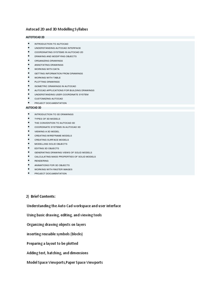 Autocad 2D and 3D Modelling Syllabus | PDF | 3 D Computer Graphics | 3 ...