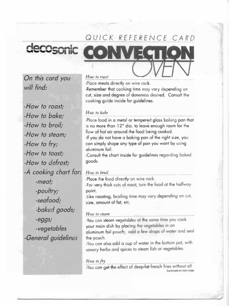 Quick Reference Card | PDF | Roasting | Baking