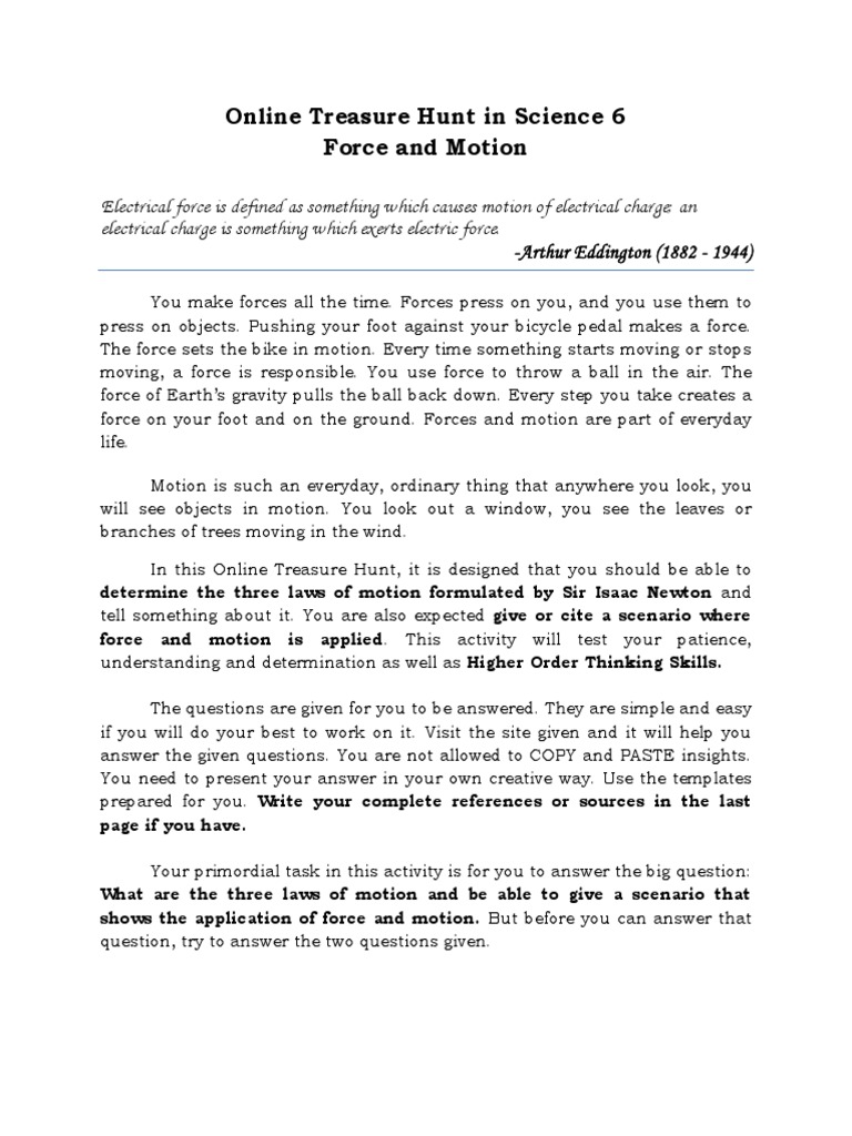 Online Treasure Hunt in Science 1 | PDF | Newton's Laws Of Motion | Force