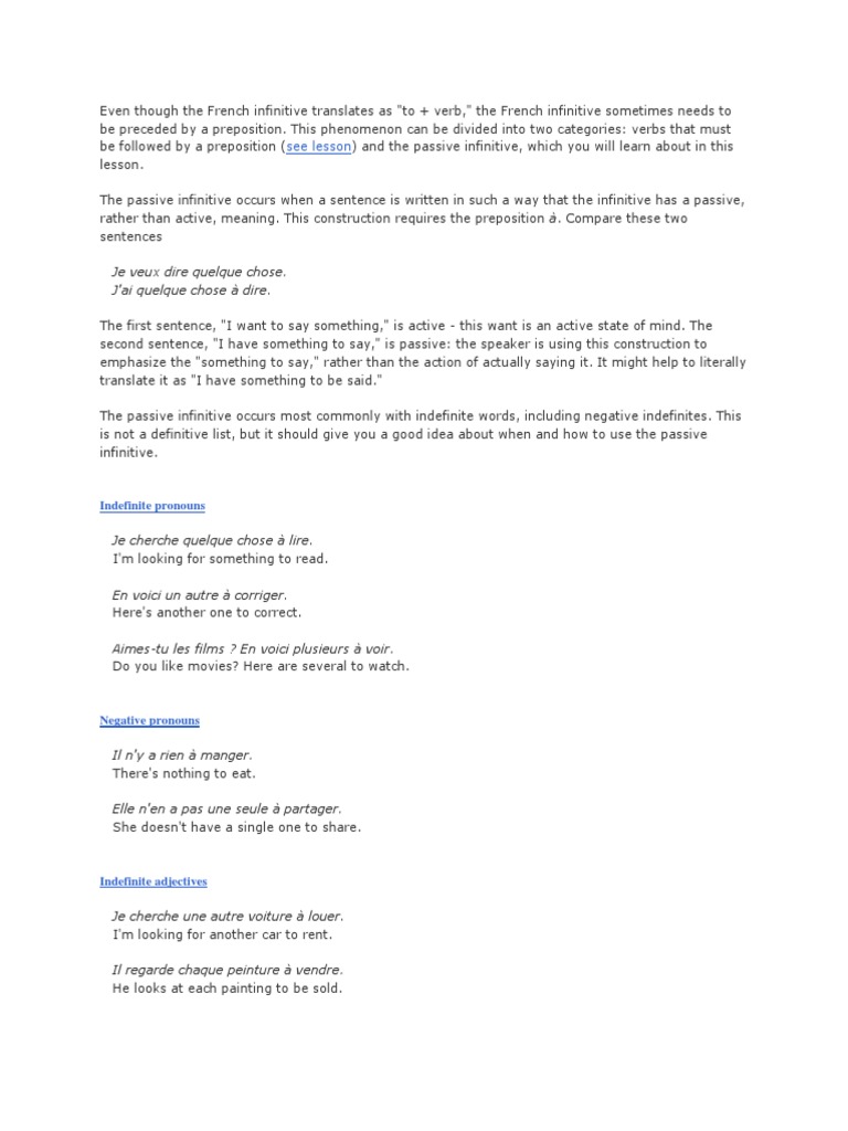 French Infinitive | Preposition And Postposition | Verb