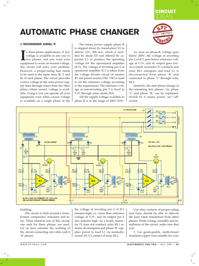 Automatic 3-Phase Changer Circuit | PDF | Relay | Operational Amplifier