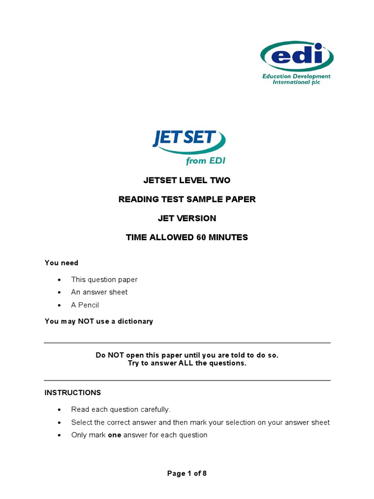 Jetset Level 2 Reading Sample (Jet Version) | PDF