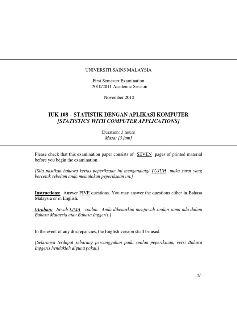 UNIVERSITI SAINS MALAYSIA First Semester Examination 2010/2011 Academic ...
