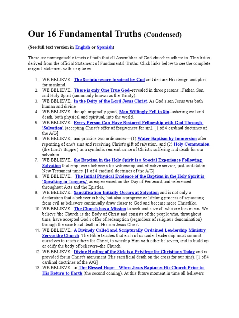 16 Fundamental Truths | PDF | Baptism | Salvation
