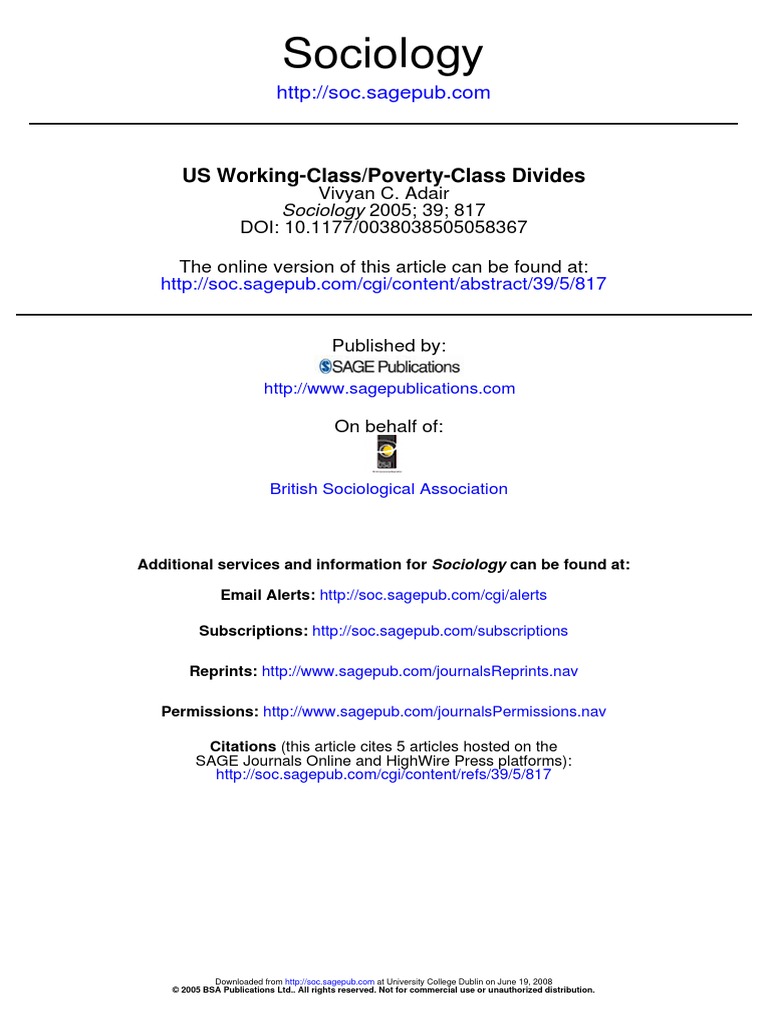 Adair, Vivyan 2005 The Poverty and Class Divide in The US | PDF ...