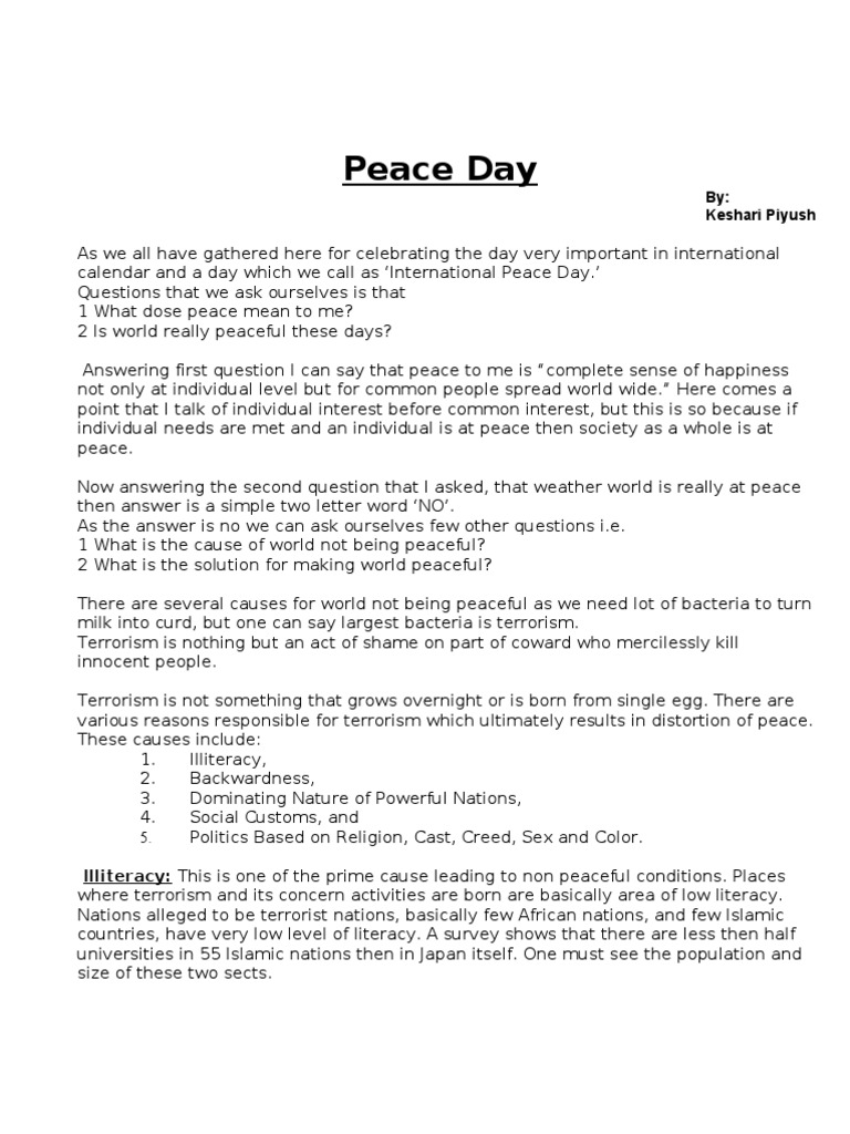 Peace Day Speach | PDF | Peace | Violence