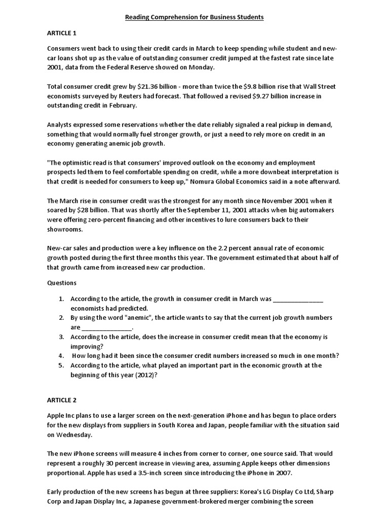 Reading Comprehension For Business Students | PDF | Apple Inc. | I Phone