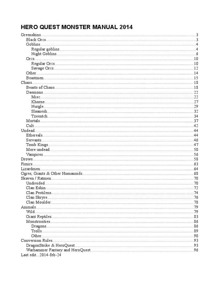 Hero Quest Monster Manual 2014 | PDF | Fantasy | Campaign Settings