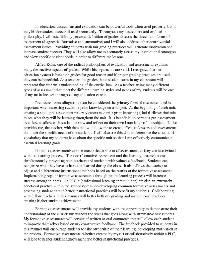 Evaluation Assessment Philosophy | PDF | Educational Assessment | Teaching