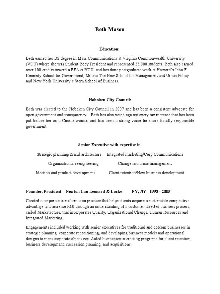 Beth Mason's Resume | PDF | Marketing Communications | Business