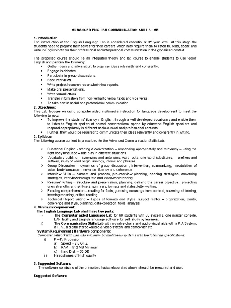Developing Advanced English Communication Skills: A Proposed Lab-Based ...