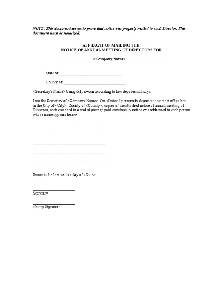 3-2 Affidavit of Mailing Notice - Annual Meeting | Notary Public ...