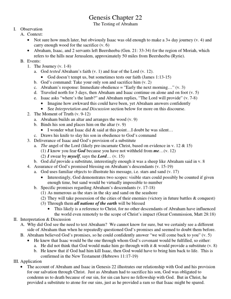 Genesis CH 22 Outline | PDF | Abraham | Isaac