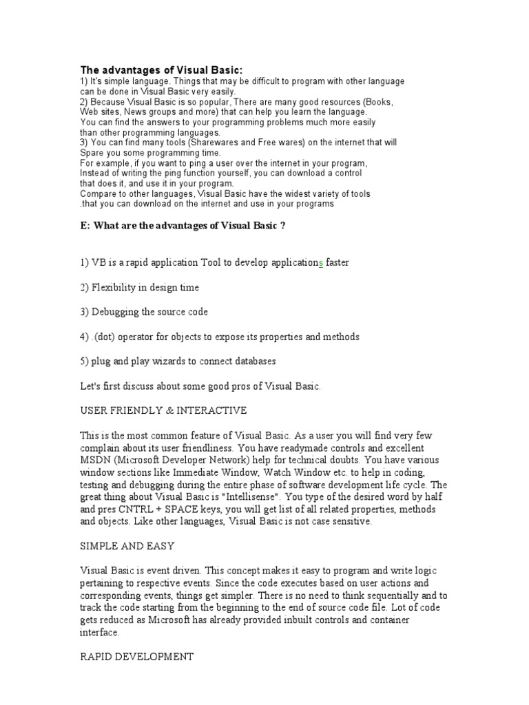The Advantages of Visual Basic | PDF | Visual Basic For Applications ...