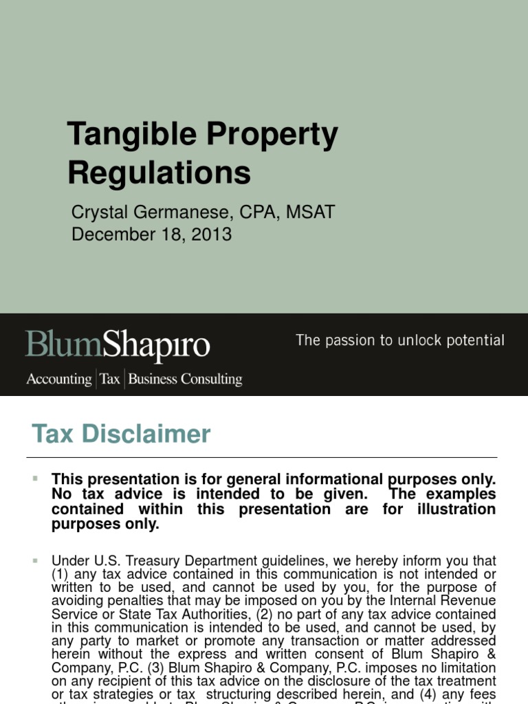 Tangible Property Regulations | PDF | Taxes | Financial Statement