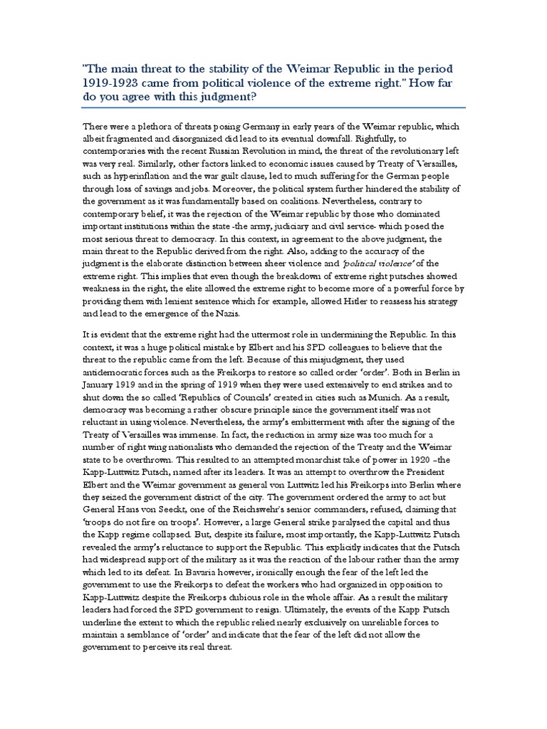 Threats to the Weimar Republic (1919-1923) | PDF | Weimar Republic ...