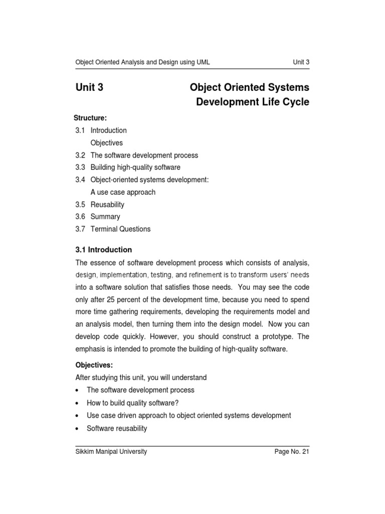 Unit 3 Object Oriented Systems Development Life Cycle: Structure | PDF | Component Based ...