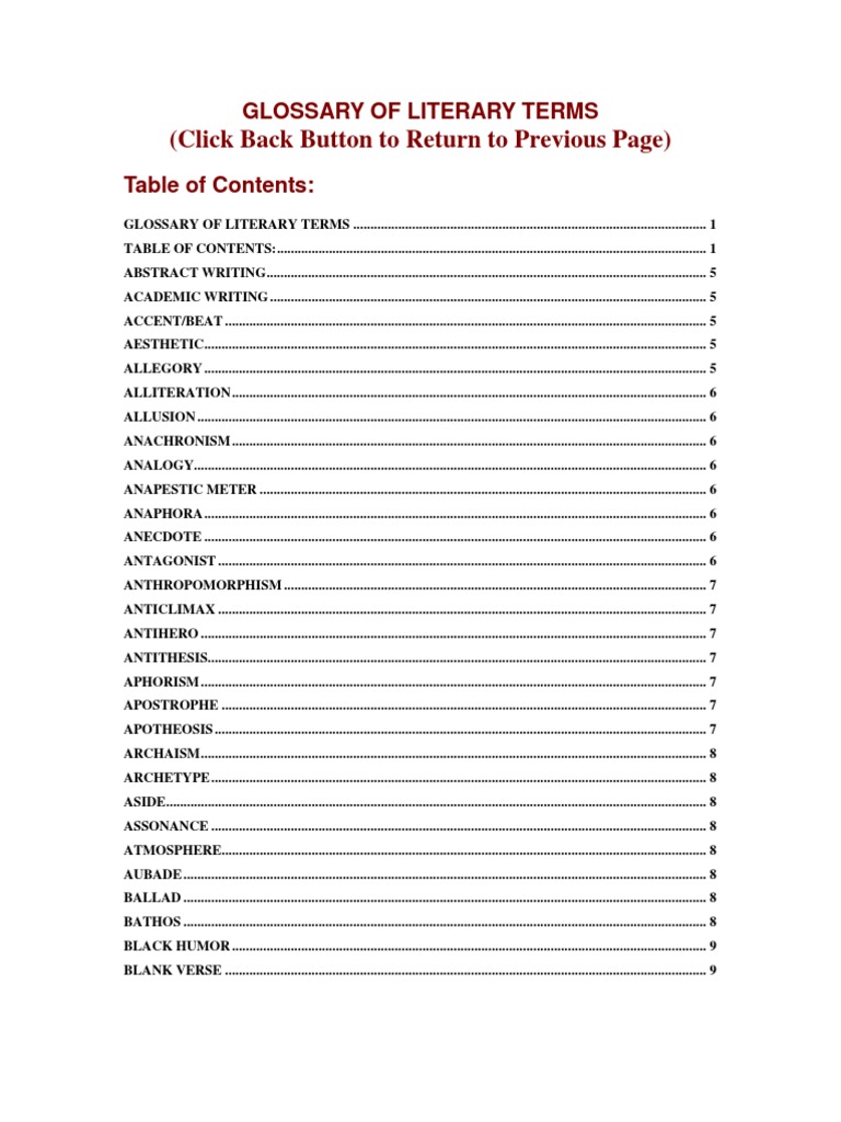 Literary Terms Glossary Guide | PDF | Metre (Poetry) | Poetry