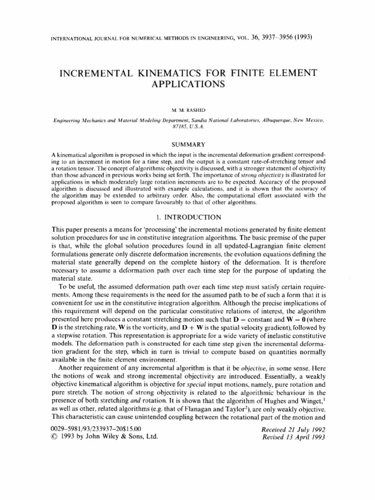 Incremental Kinematics For Finite Element | PDF | Stress (Mechanics) | Deformation (Mechanics)