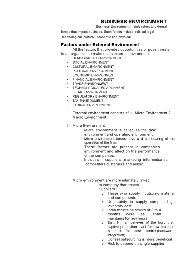 Business Environment Notes | PDF | Strategic Management | Supply Chain