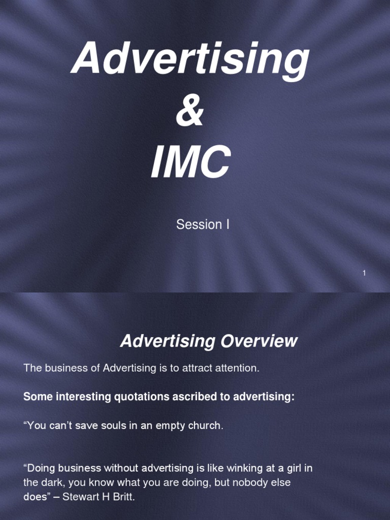 Advertising & IMC: Session I | PDF | Marketing Communications | Direct ...