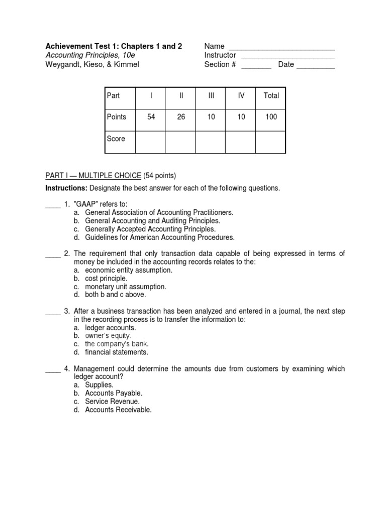 Accounting principles Ch 01+02 Exam | Debits And Credits | Accounting