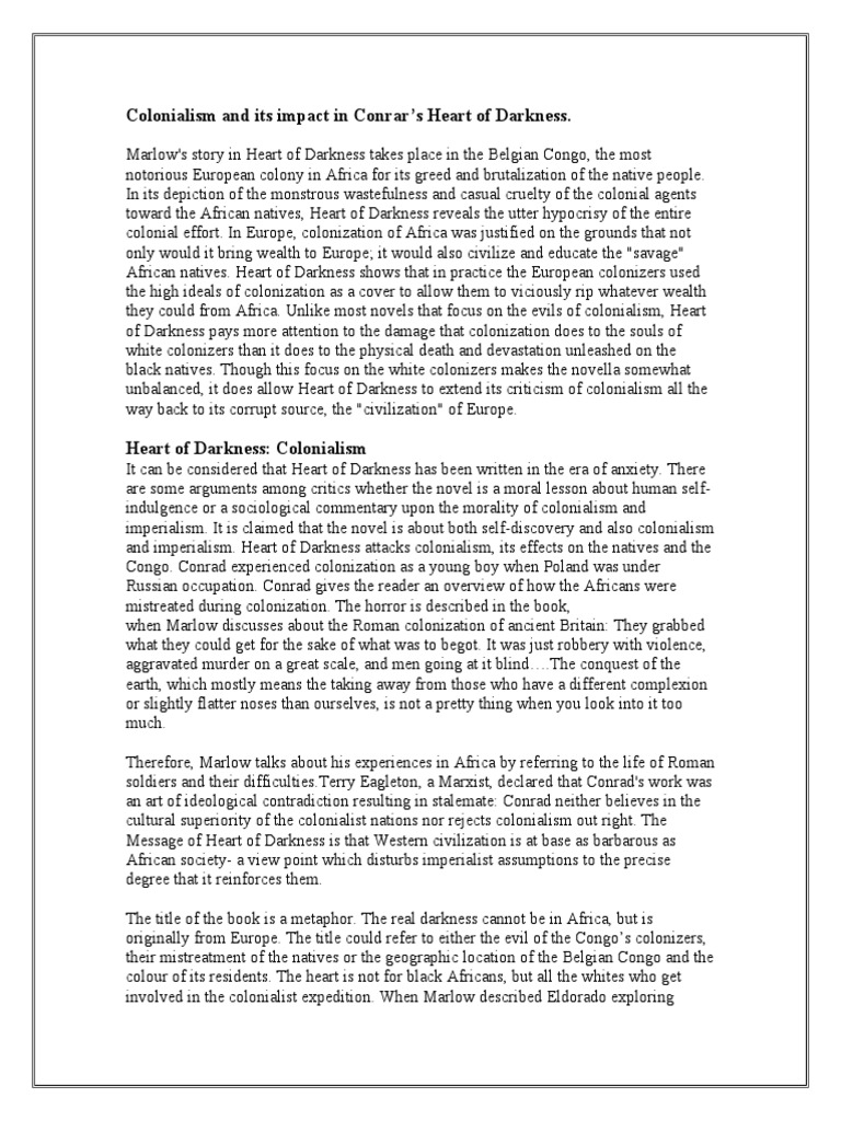 Colonialism in Heart of Darkness | PDF | Heart Of Darkness | Colonialism