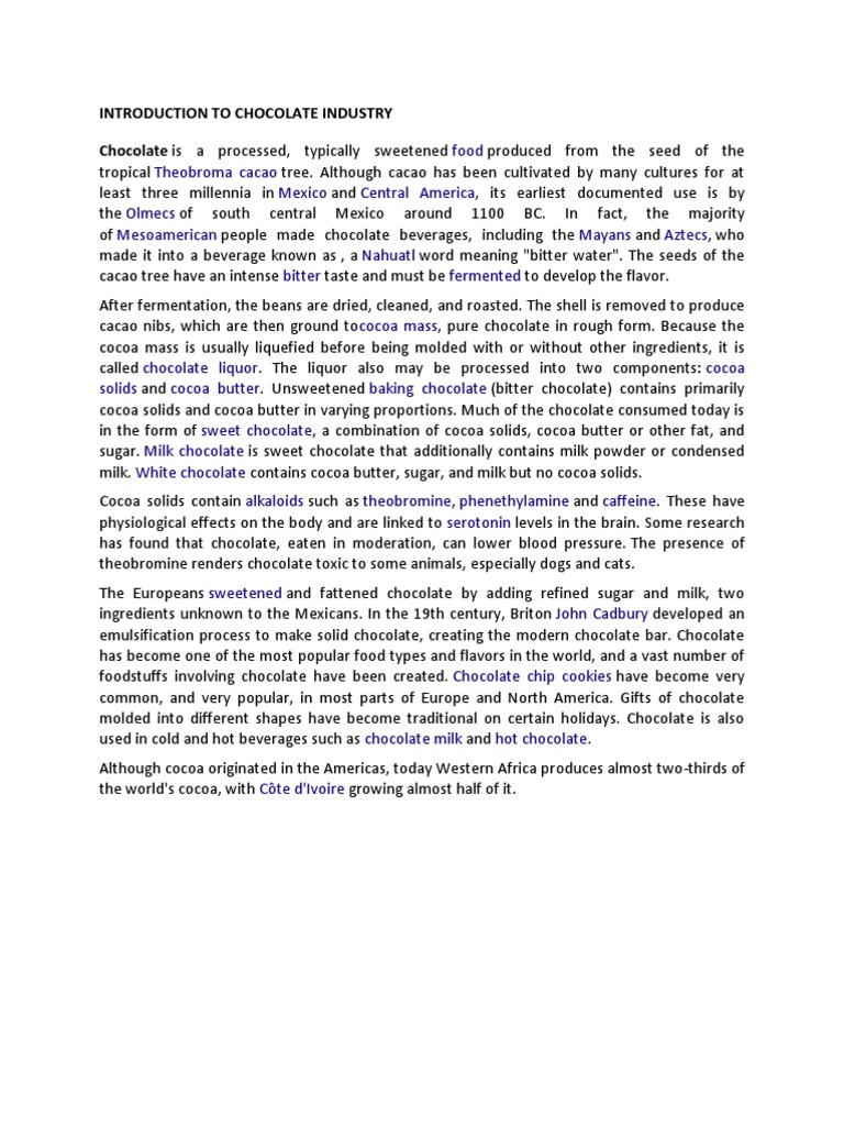 Introduction To Chocolate Industry | PDF | Chocolate | Theobroma