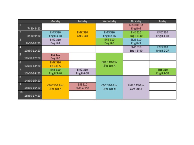Weekly Class Schedule Overview | PDF
