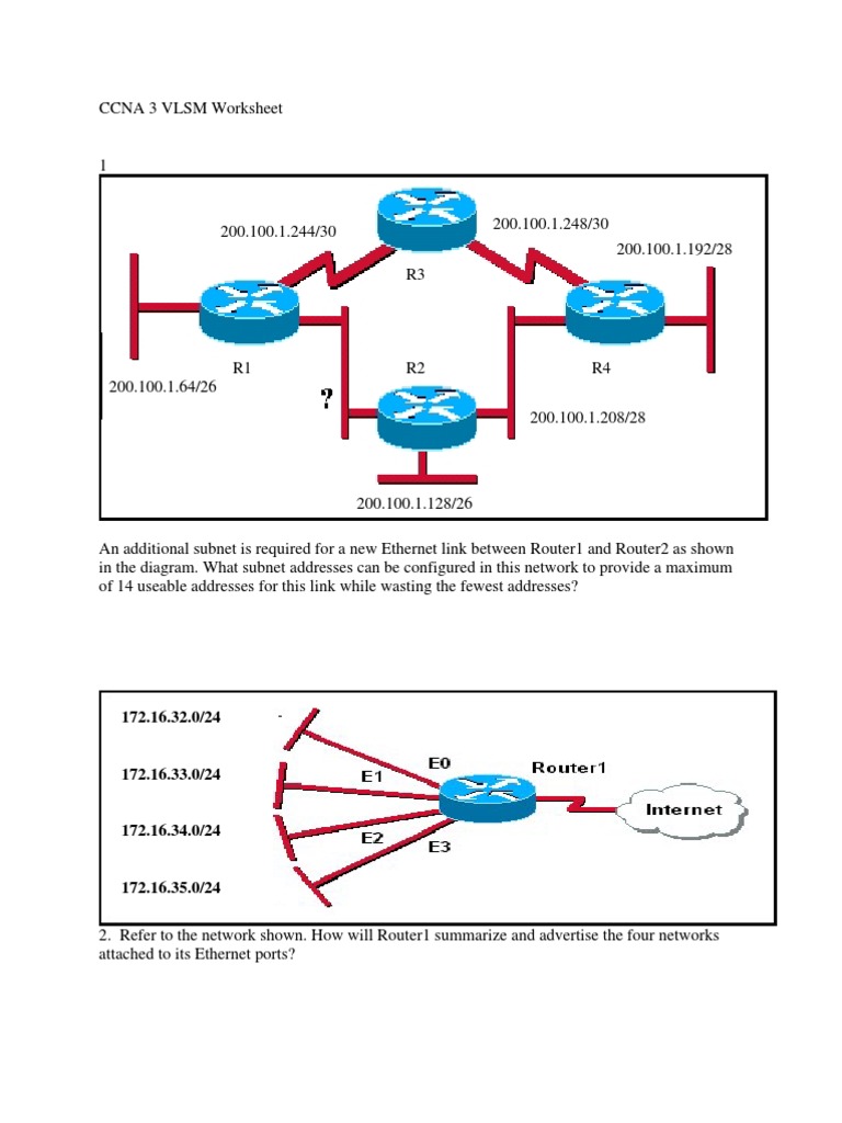 Ccna 3 Vlsm Worksheet Pdf Computer Network Internet Protocols