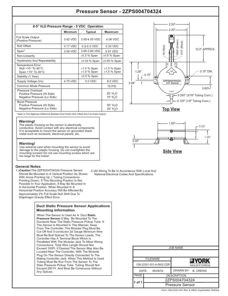 Pressure Sensor - 2ZPS004704324 | PDF | Duct (Flow) | Electrical Connector