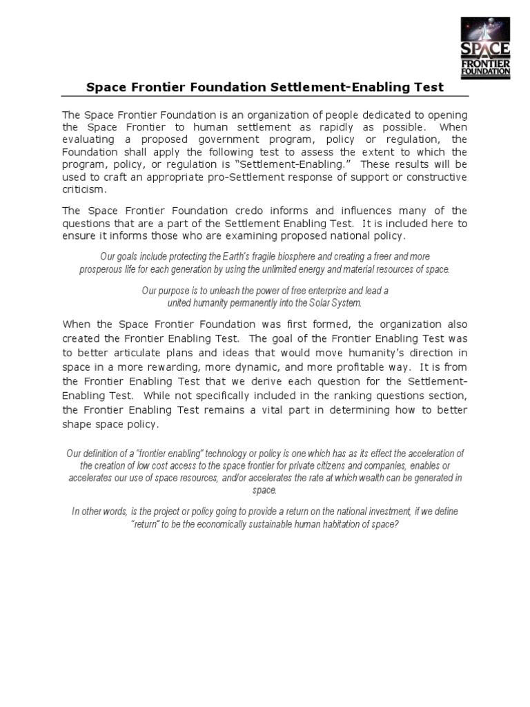 Settlement Enabling Test | PDF | Space Colonization | Nasa