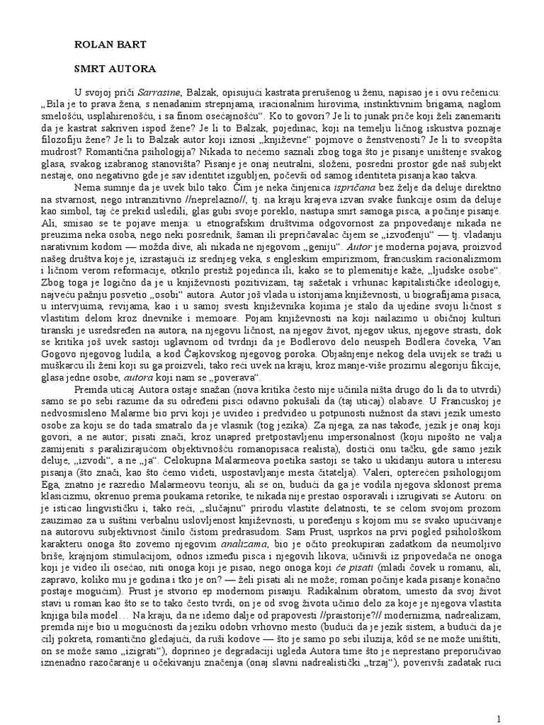 Rolan Bart, SMRT Autora | PDF