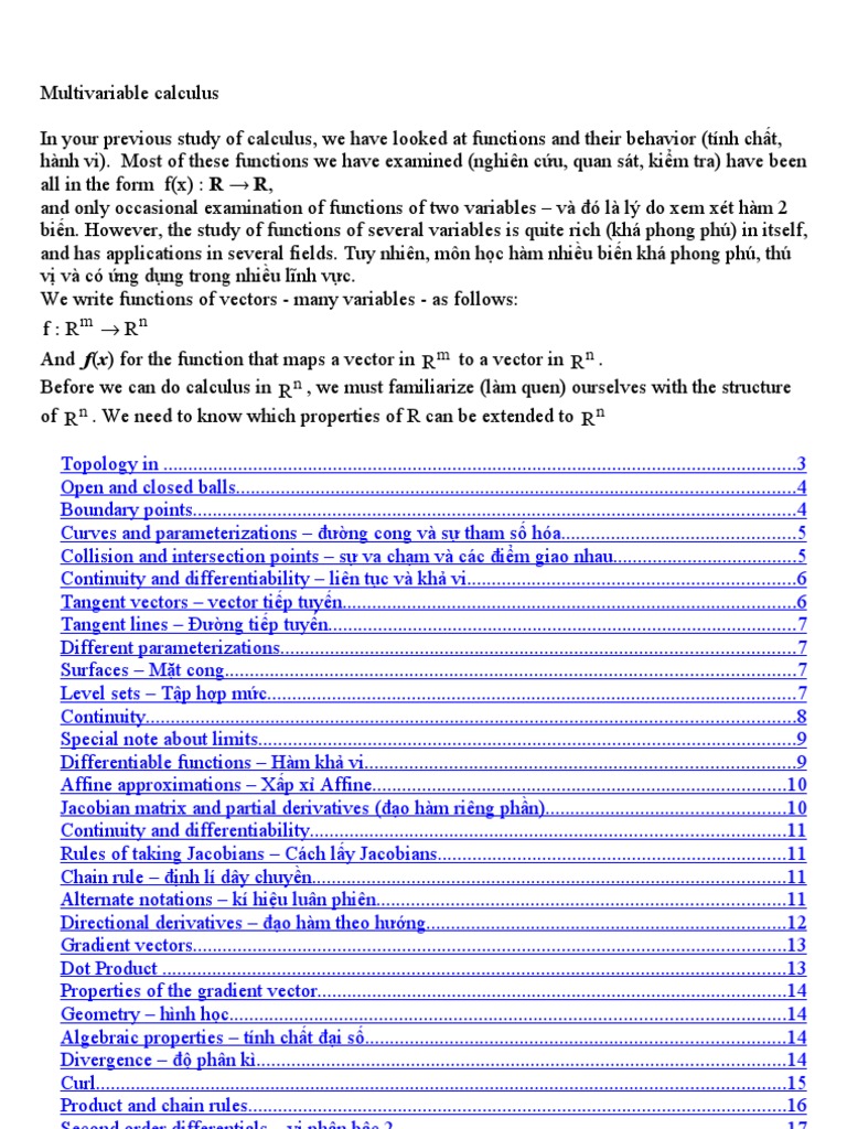 Multi Variable Calculus Pdf Derivative Integral