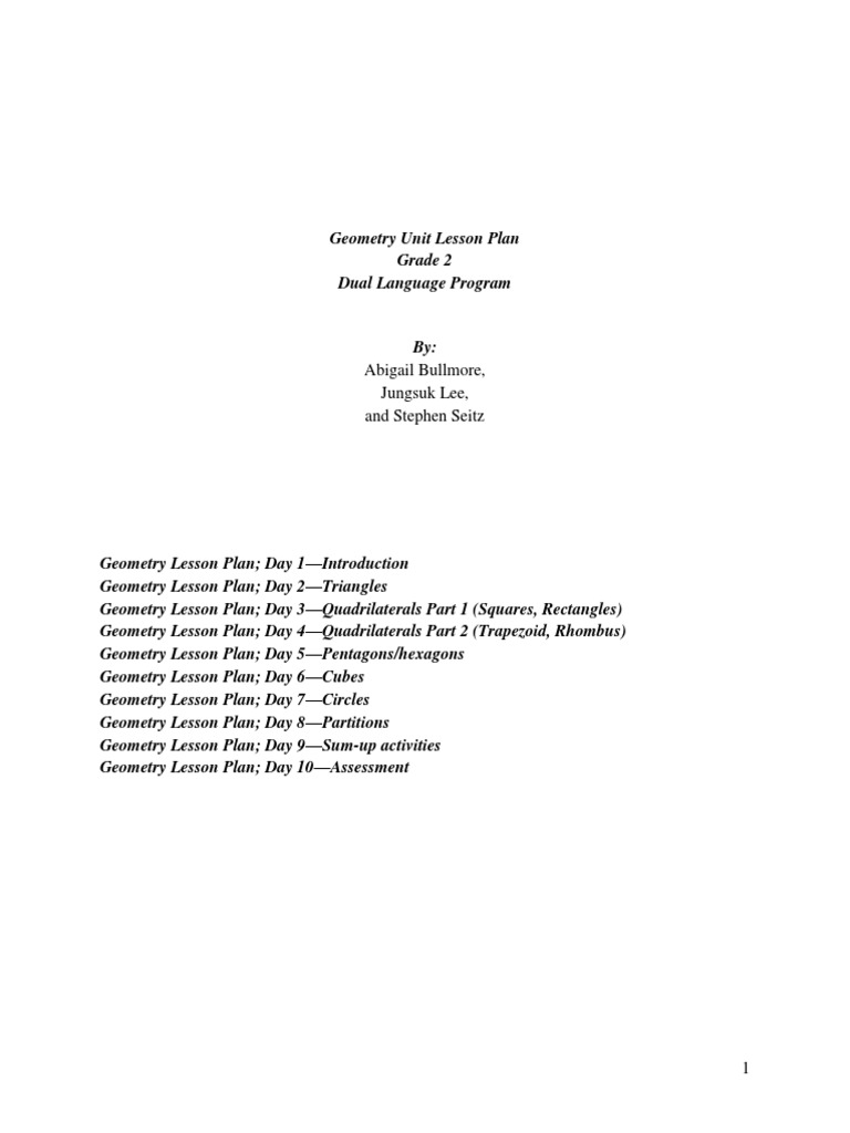 Lesson Plan For 2nd Grade Geometry | PDF | Shape | Rectangle